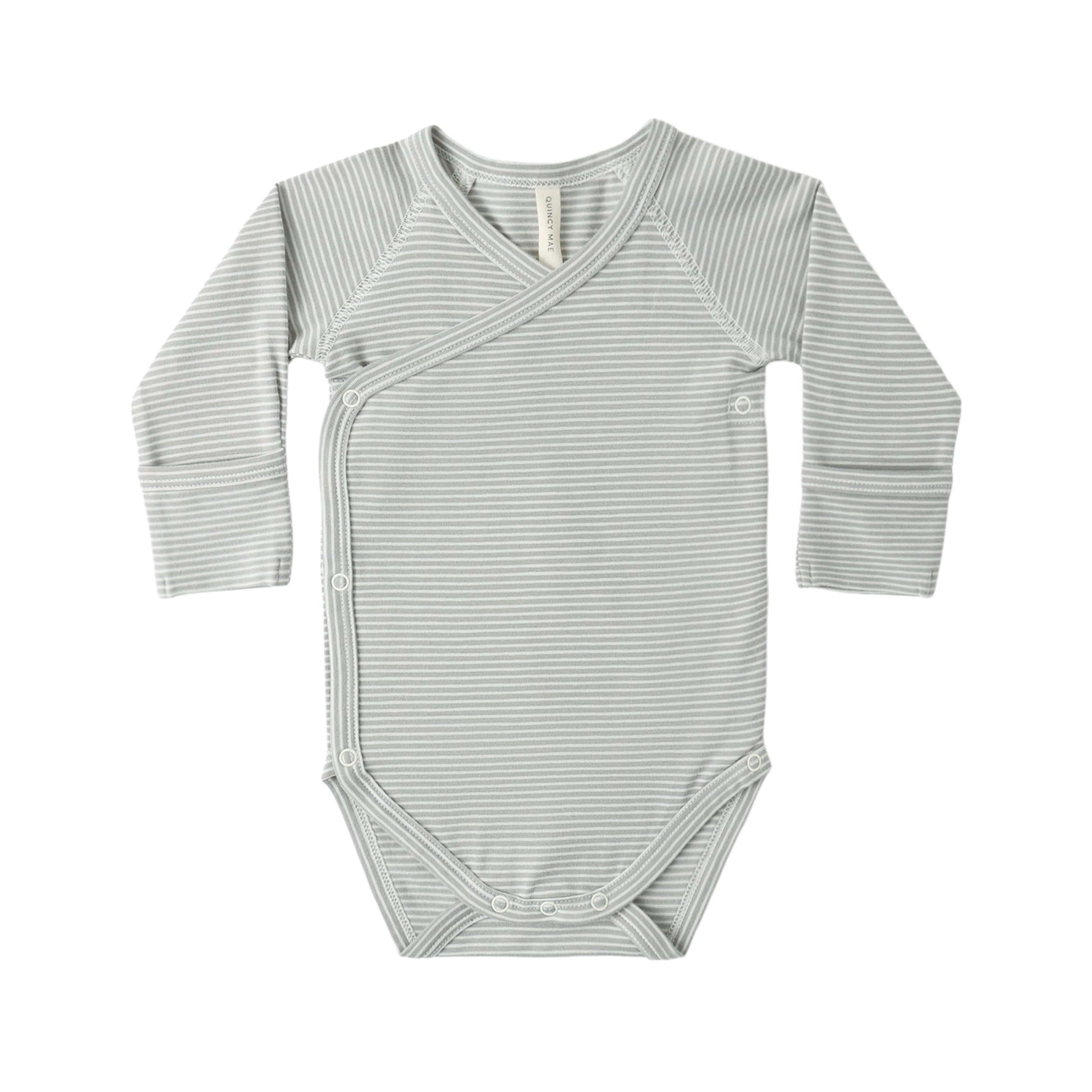 Quincy Mae Side Snap Bodysuit - Sage Micro Stripe | The Baby Cubby